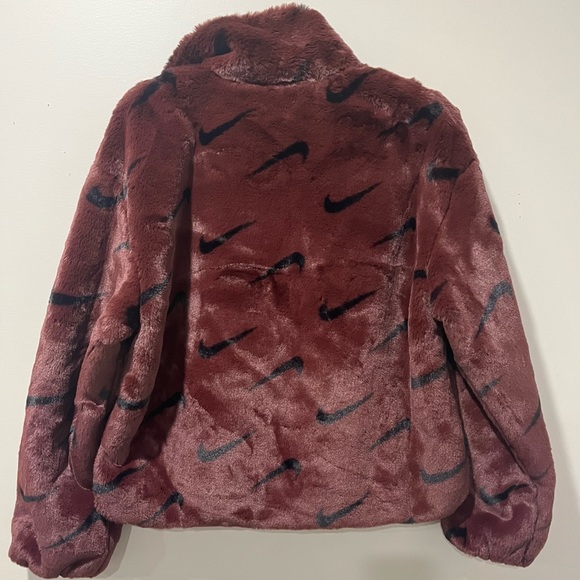 Nike | Jackets & Coats | Nike Sportswear Plush Burgundy Faux Fur Jacket ...